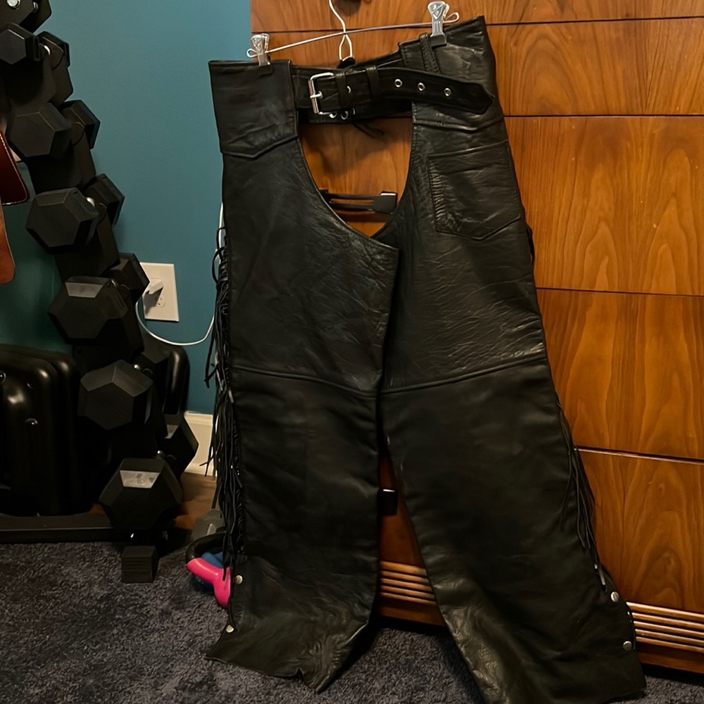 Interstate Leather Chaps Black Leather Motorcycle Rid… - Gem